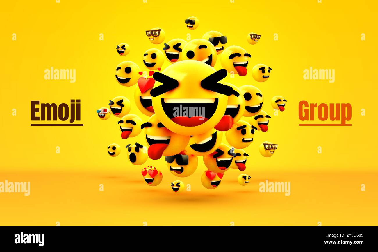 Emoji group yellow winking face. Funny cartoon emoticon icon. 3D ...