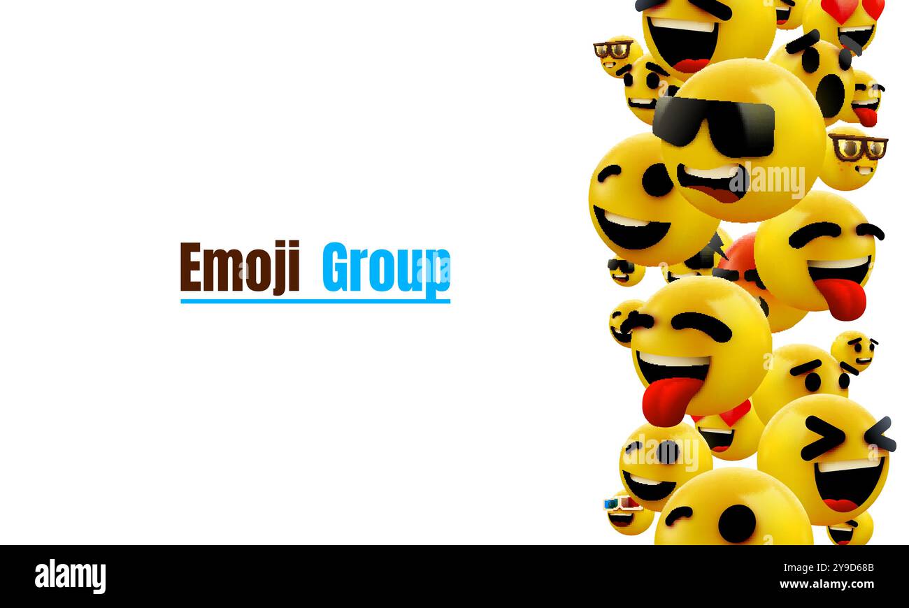Emoji group yellow winking face. Funny cartoon emoticon icon. 3D ...