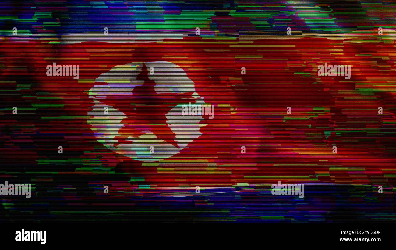 North Korea digital technology flag cyber background. North Korean ...