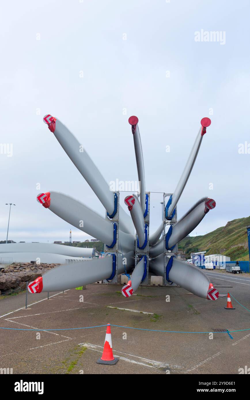 Wind turbine blades at Scrabster Harbour, North Scotland Stock Photo ...