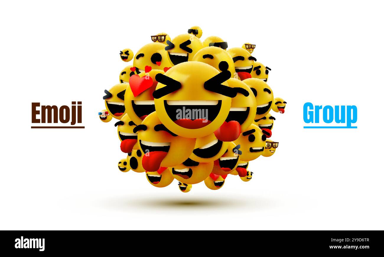 Emoji group yellow winking face. Funny cartoon emoticon icon. 3D ...