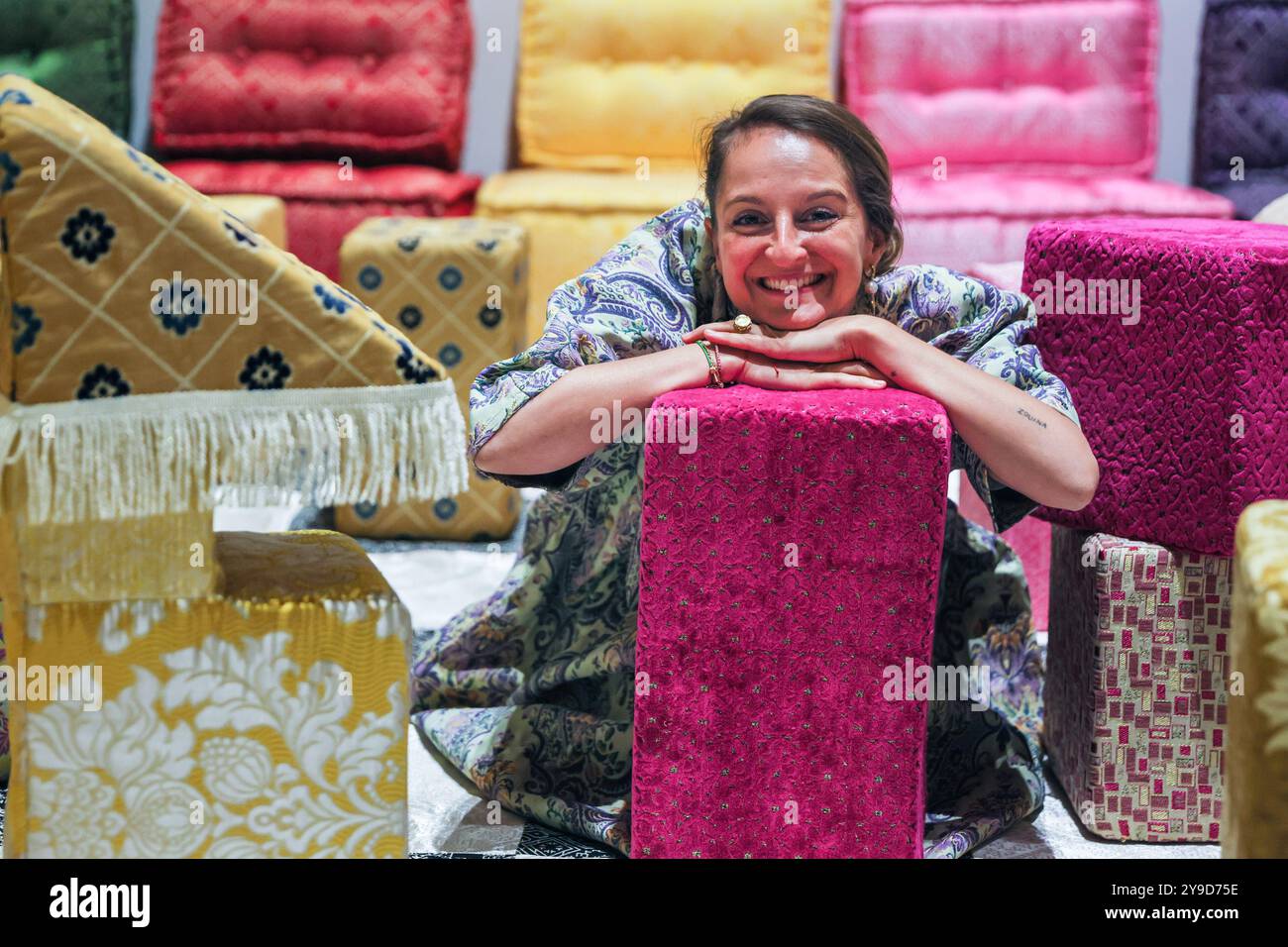 London, UK. 10th Oct, 2024. Artist Sophia Kacimi with her work. The ...