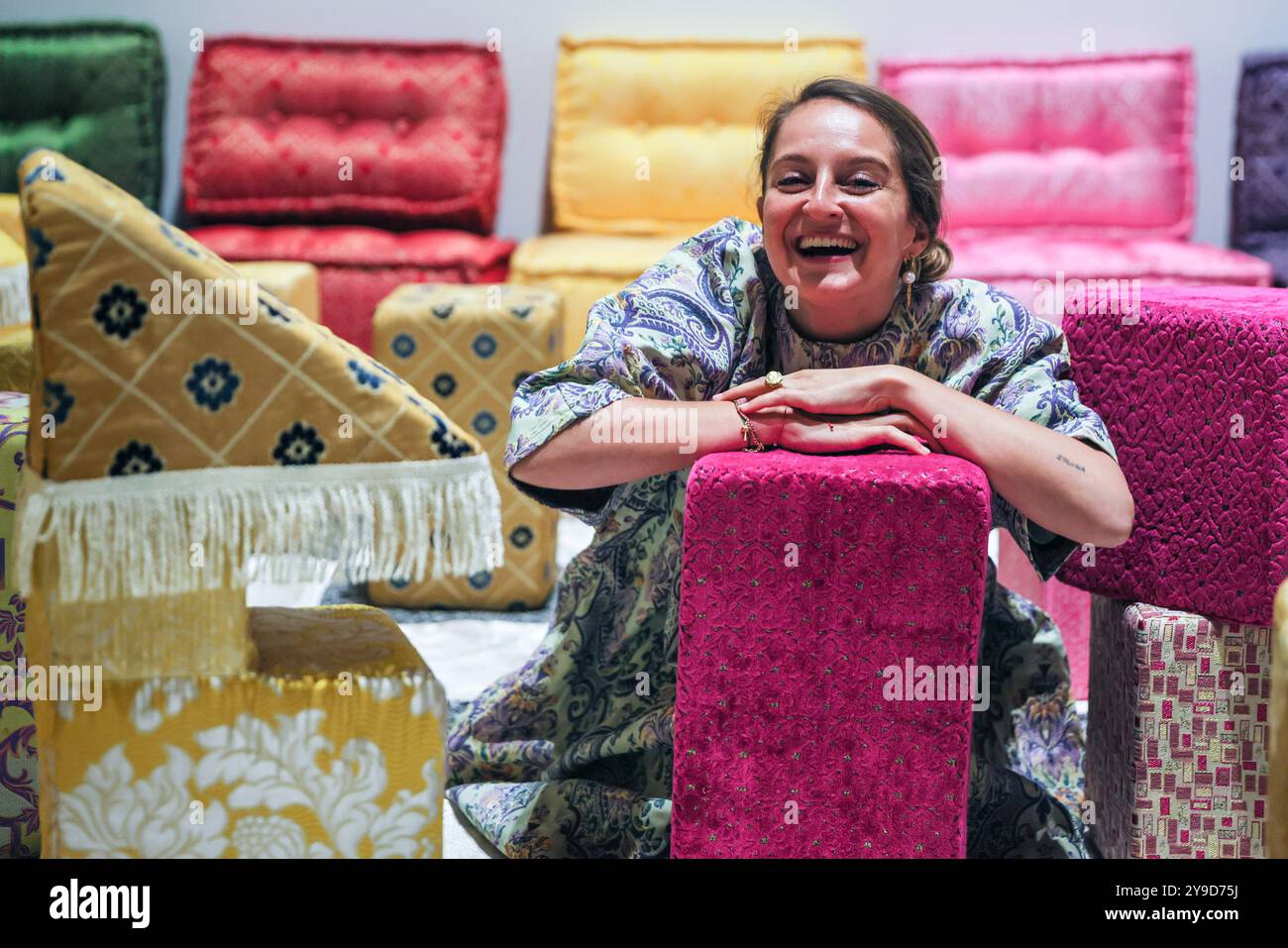 London, UK. 10th Oct, 2024. Artist Sophia Kacimi with her work. The ...