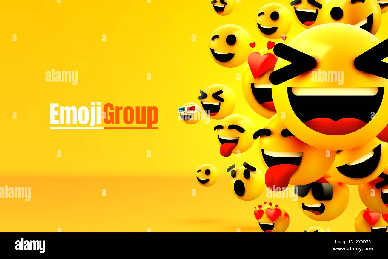 Emoji group yellow winking face. Funny cartoon emoticon icon. 3D ...