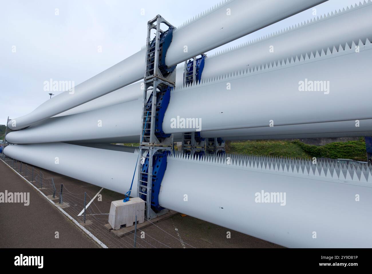 Wind turbine blades at Scrabster Harbour, North Scotland Stock Photo ...
