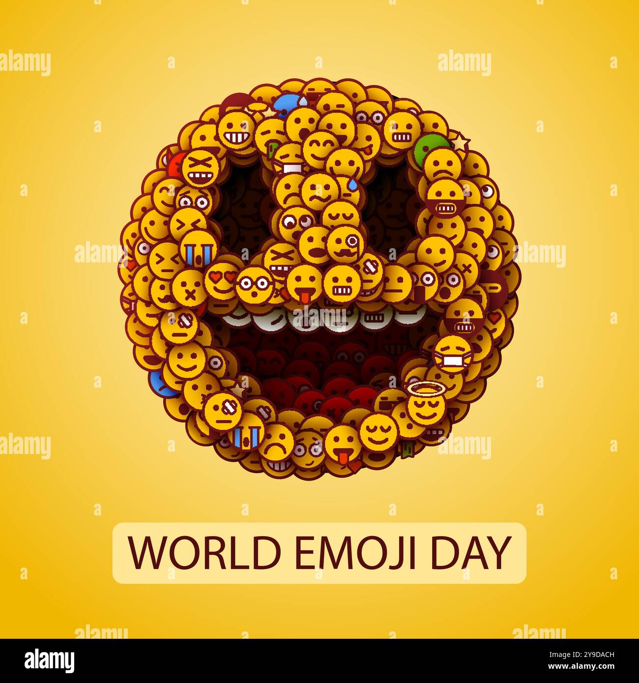 World emoji day. Smiley face made of many small smiles. Unusual and ...