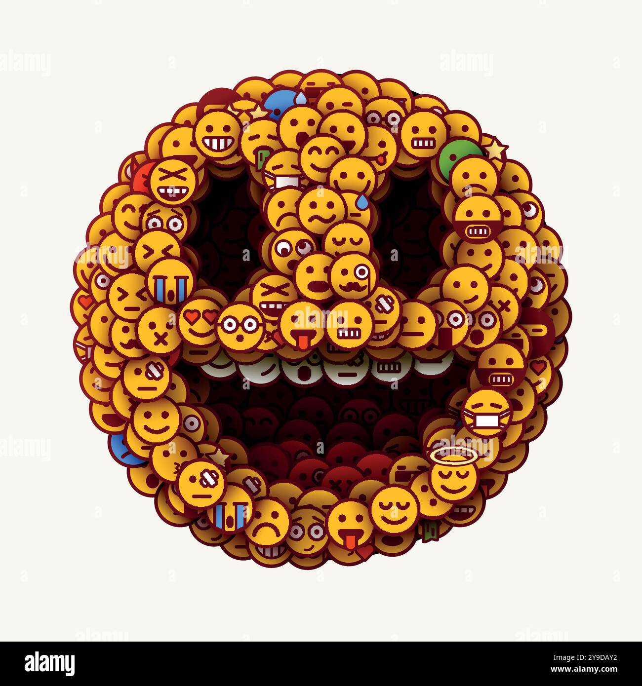 1 April wold fools day. Smiley face made of many small smiles. Unusual ...
