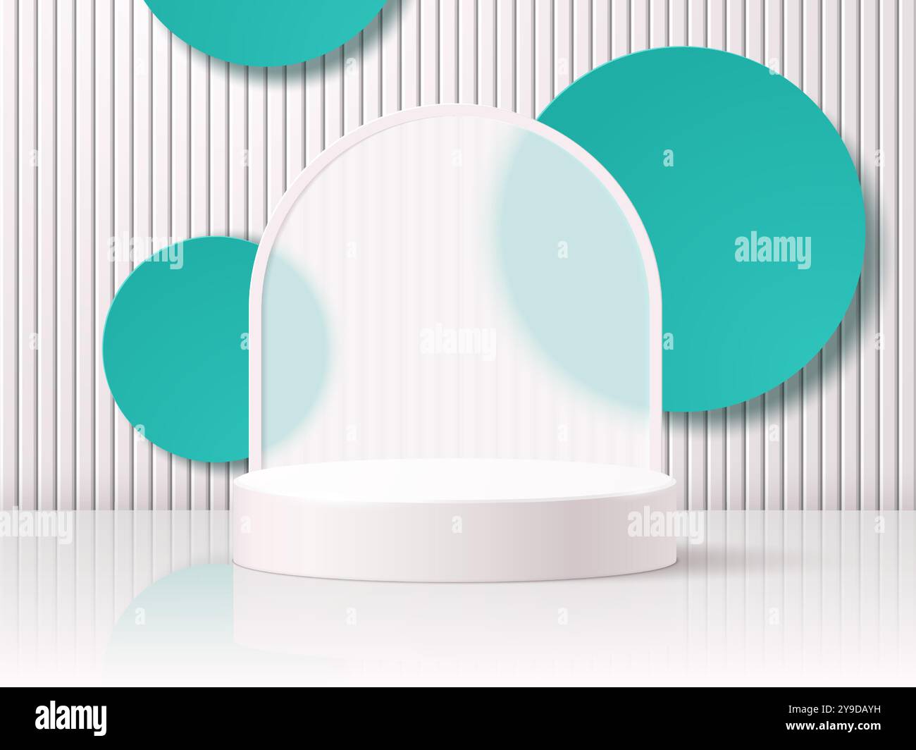3D realistic empty podium stand on the background of round transparent ...