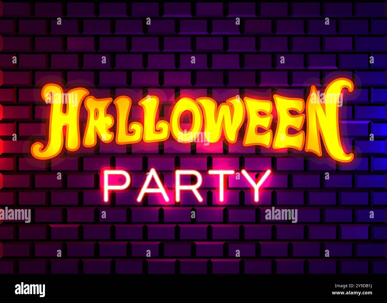 Halloween party neon sign ob brick wall background. Retro style. Vector ...