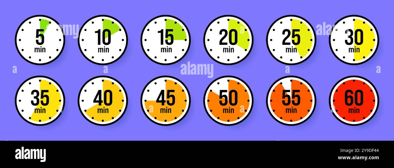 Stopwatch icons. Colorful simple chronometer, time counter with dial ...