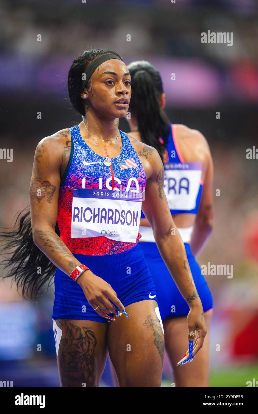 Sha'Carri Richardson winning in the 4X100 meters relay at the Paris ...
