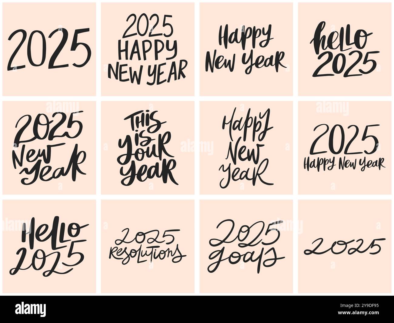 Set of handwritten quotes about New 2025 Year. Illustrations for ...