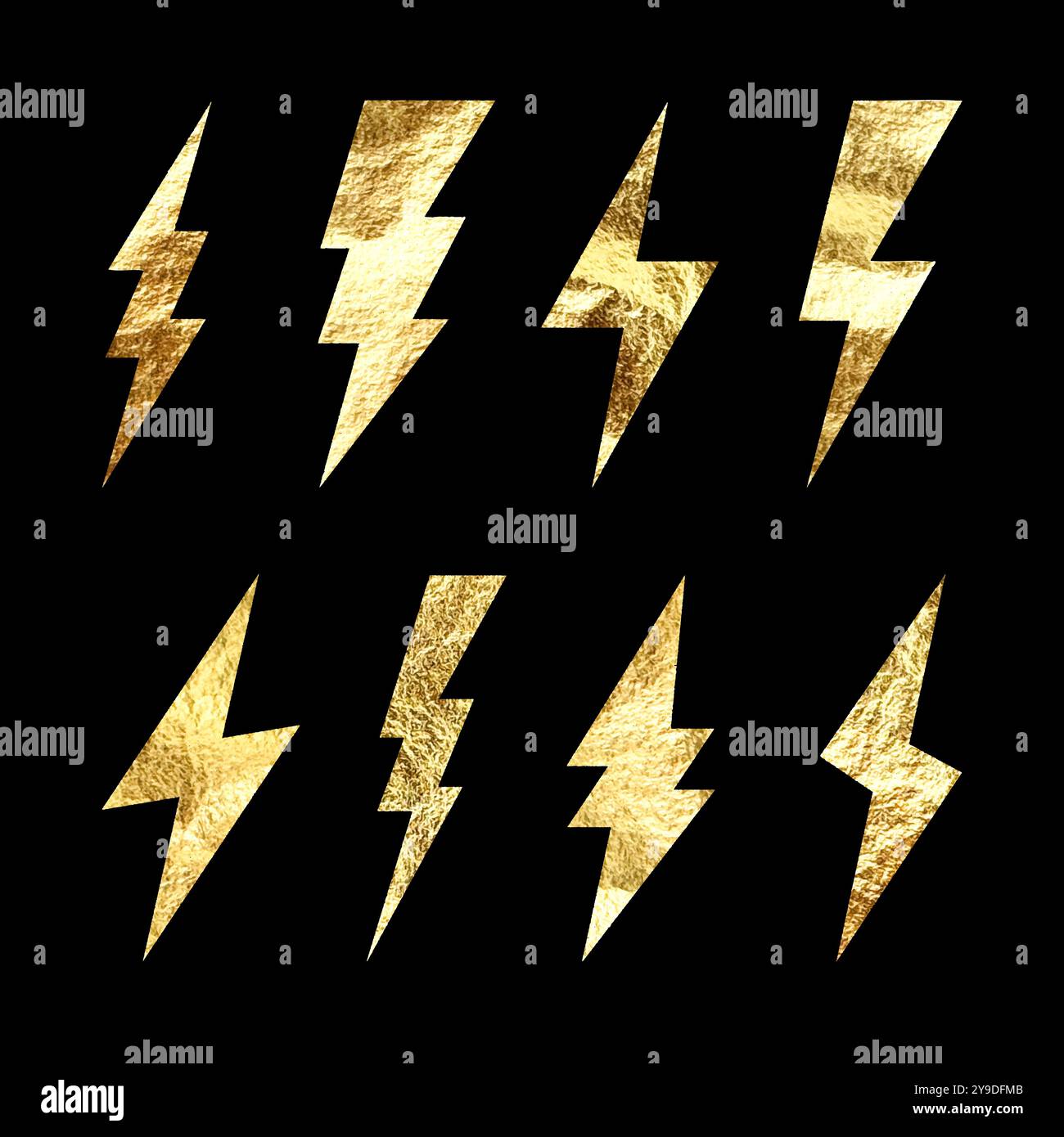 Golden lightning bolt icons collection. Gold foil texture. Flash symbol ...