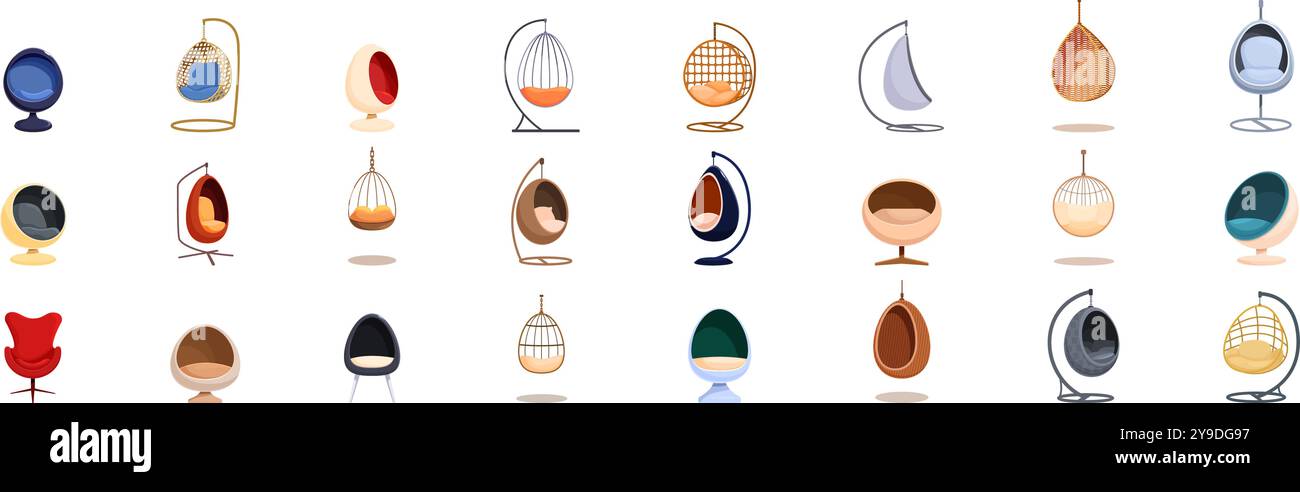 Egg chair icons set. Set of stylish egg chairs offering ultimate ...