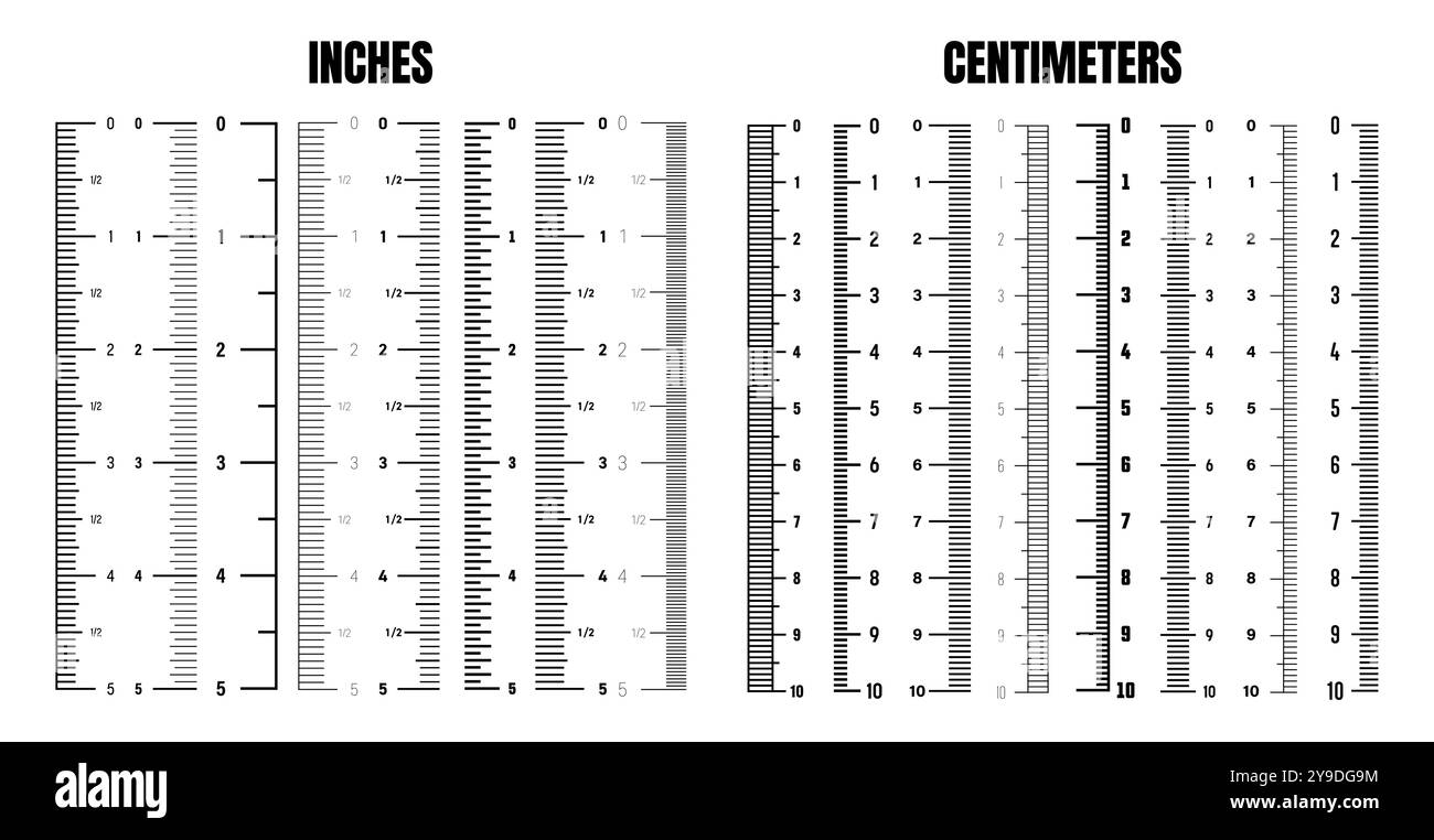 Vertical centimeter and inch scale for measuring length or height ...