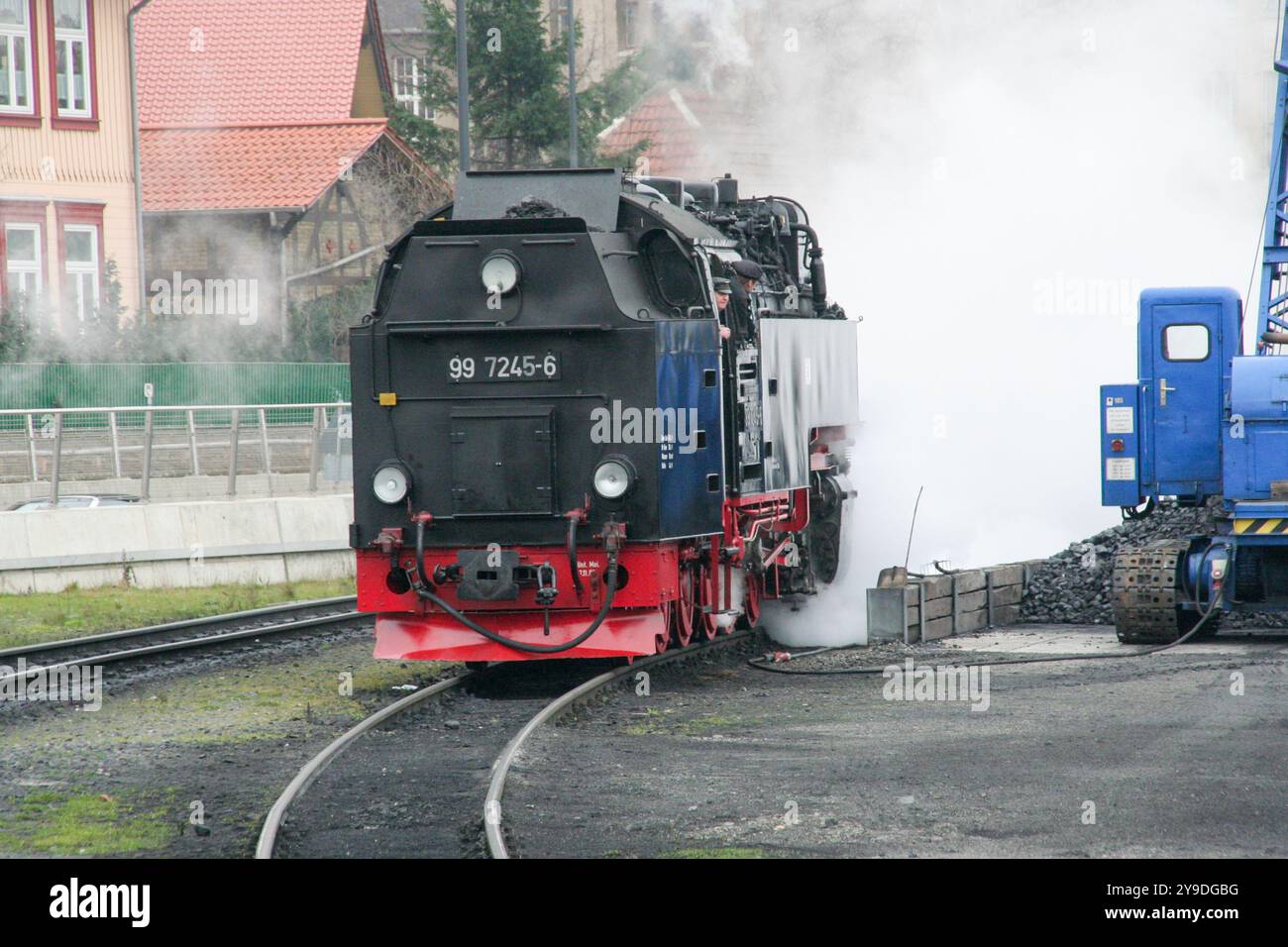 A narrow gauge steam locomotive being prepared for a day on the Harz mountain railway Stock ...
