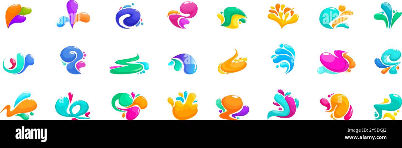 Rainbow swirls drops icons set. Collection of modern logos is forming ...