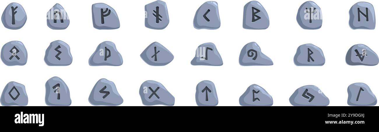 Rune stones icons set. Set of rune stones with ancient norse alphabet ...
