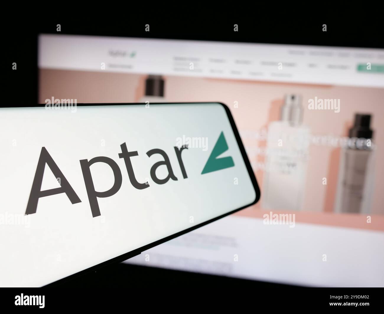 Mobile phone with logo of American packaging company AptarGroup Inc ...