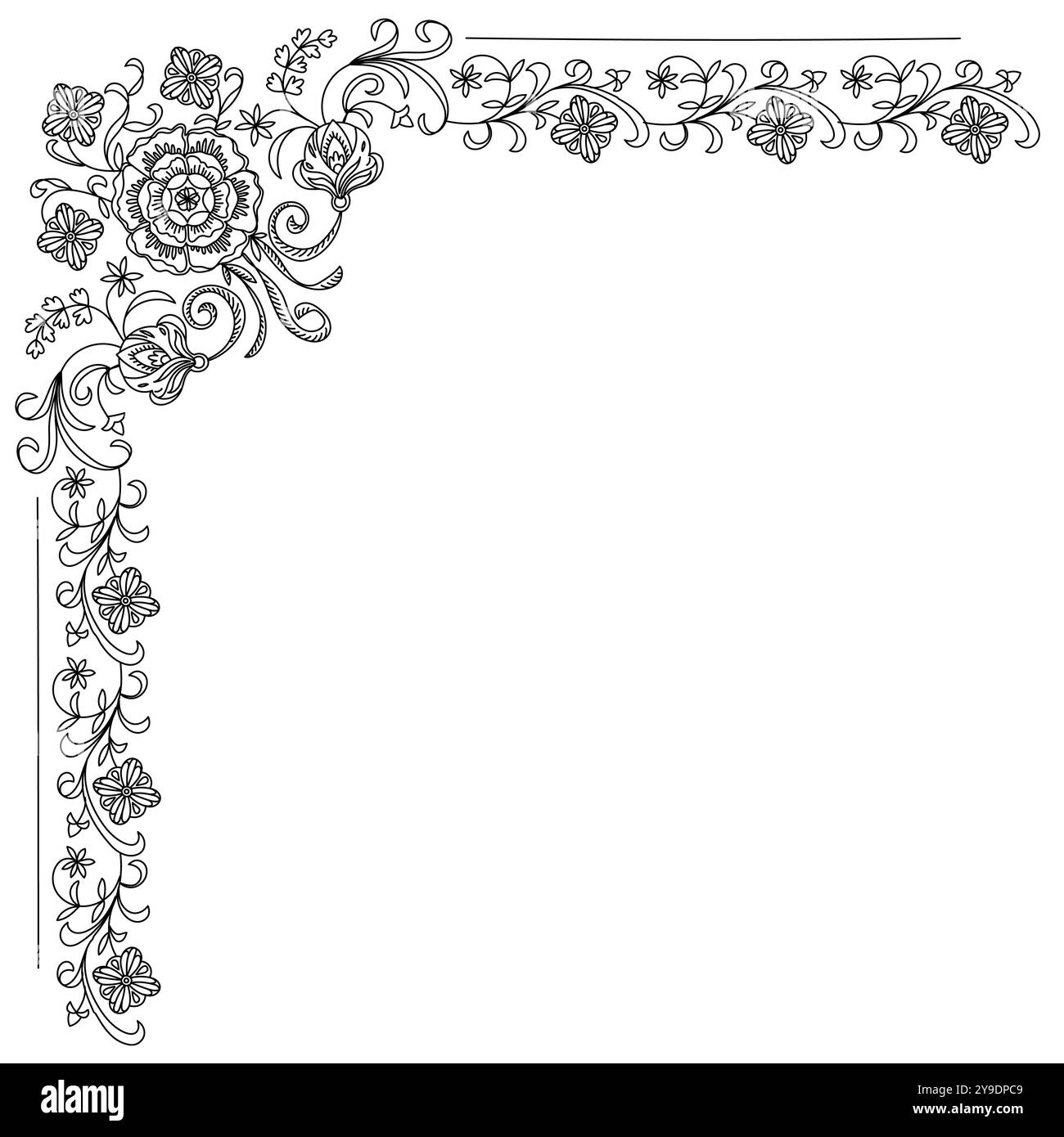 Hand-drawn corner frame with swirling blooming flowers Stock Vector ...