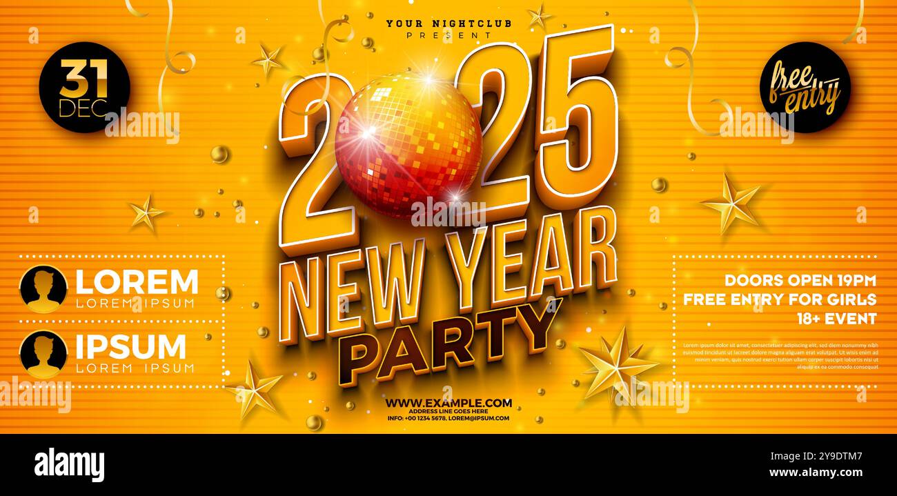Happy New Year 2025 Party Celebration Banner Template Illustration with ...