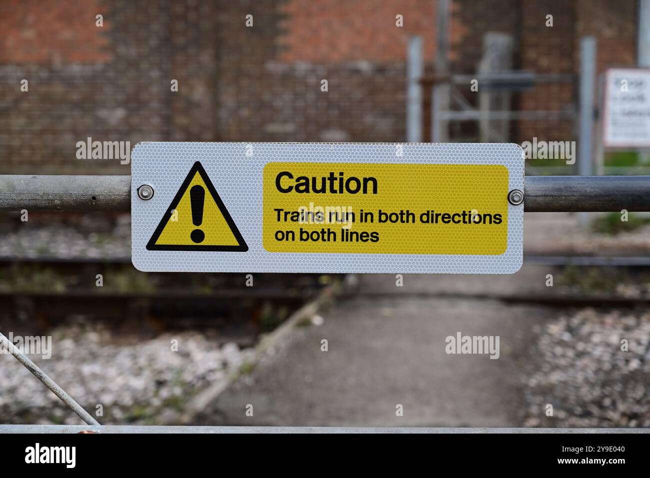 A warning sign at a footpath crossing at Kingswear on the Dartmouth ...