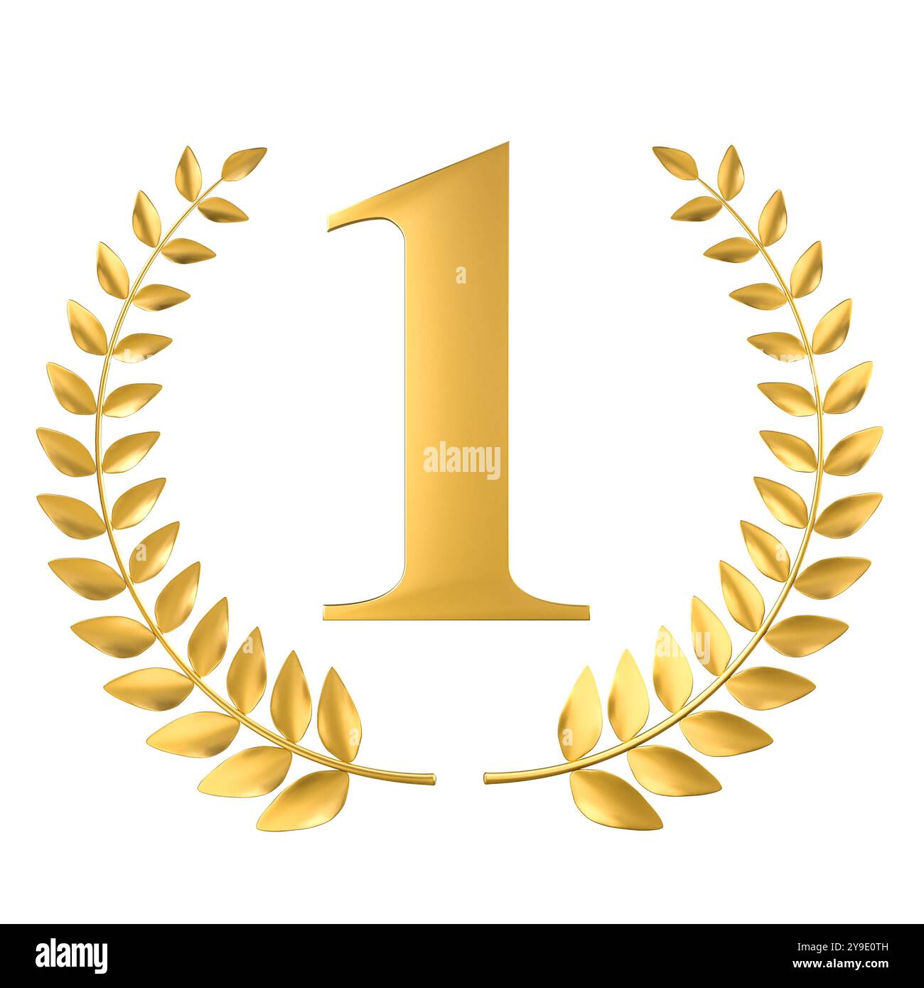 Golden number one surrounded by laurel wreath representing victory ...