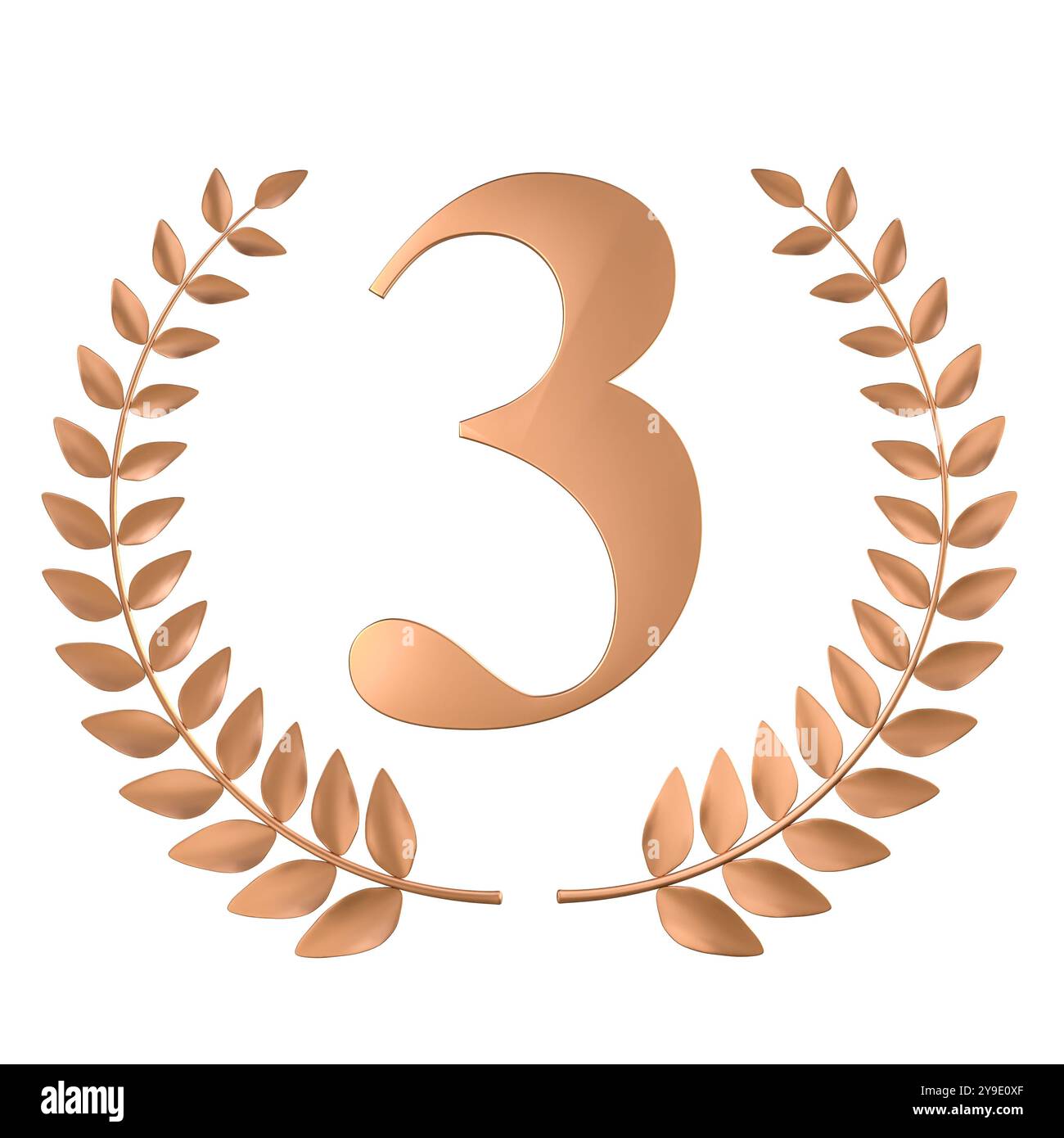 Bronze laurel wreath number three isolated white background 3d Stock ...