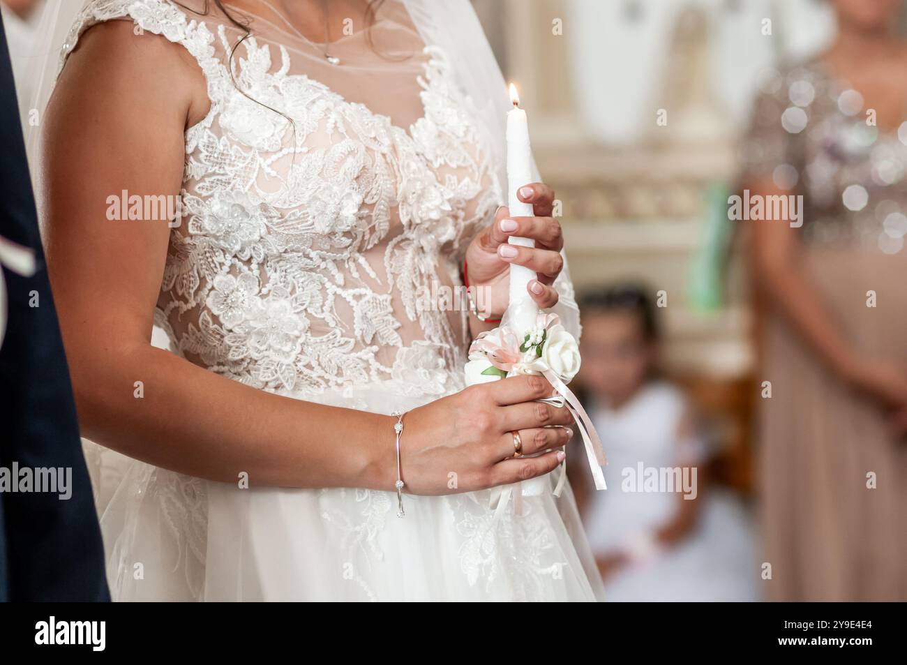 Elegant Bride Holding Candle in Romantic Wedding Ceremony Stock Photo ...