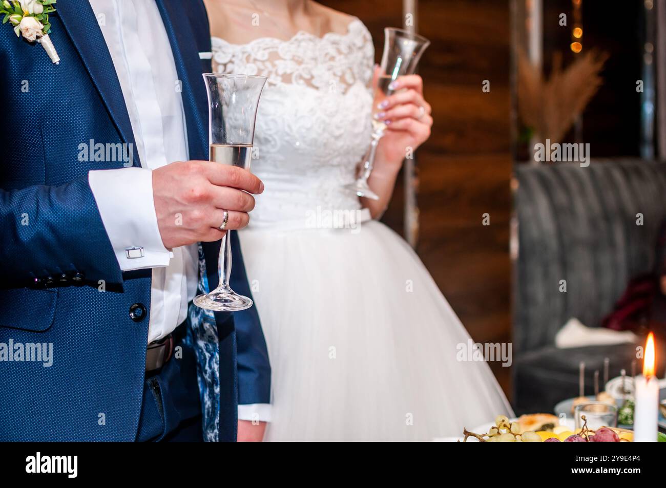 Elegant Wedding Celebration with Toasting Couple in Formal Attire Stock ...