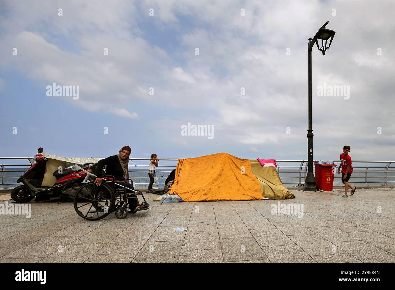 Beirut, Beirut, Lebanon. 10th Oct, 2024. A displaced woman, bound to a ...