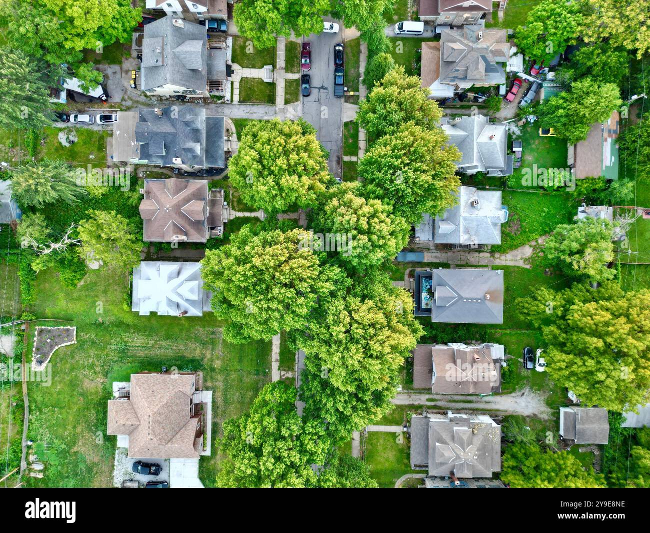 aerial view of houses and trees looking down Stock Photo - Alamy