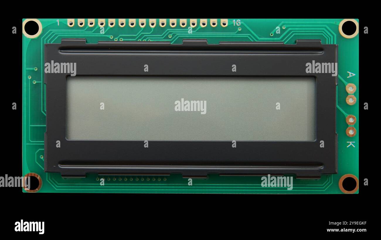 LCD OLED screen display on a green electronic PCB board from the 80's ...