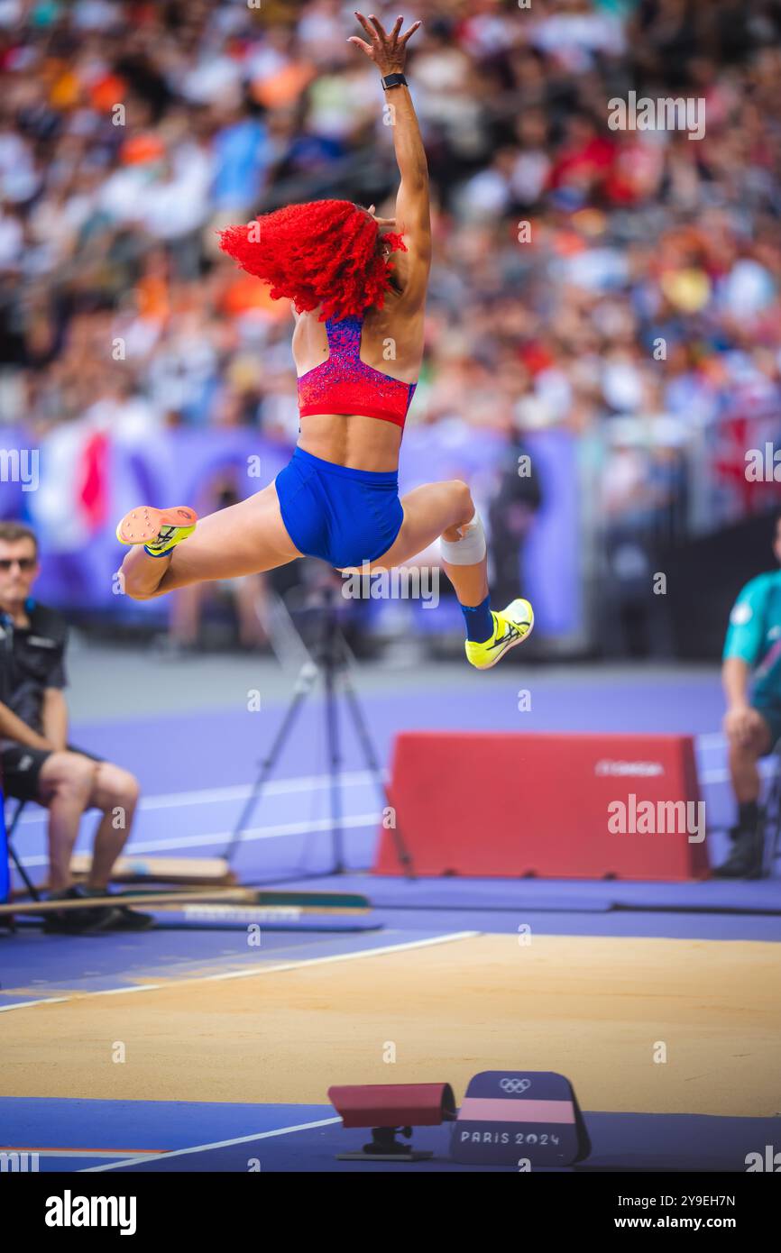 Taliyah Brooks participating in the long jump at the Paris 2024 Olympic ...