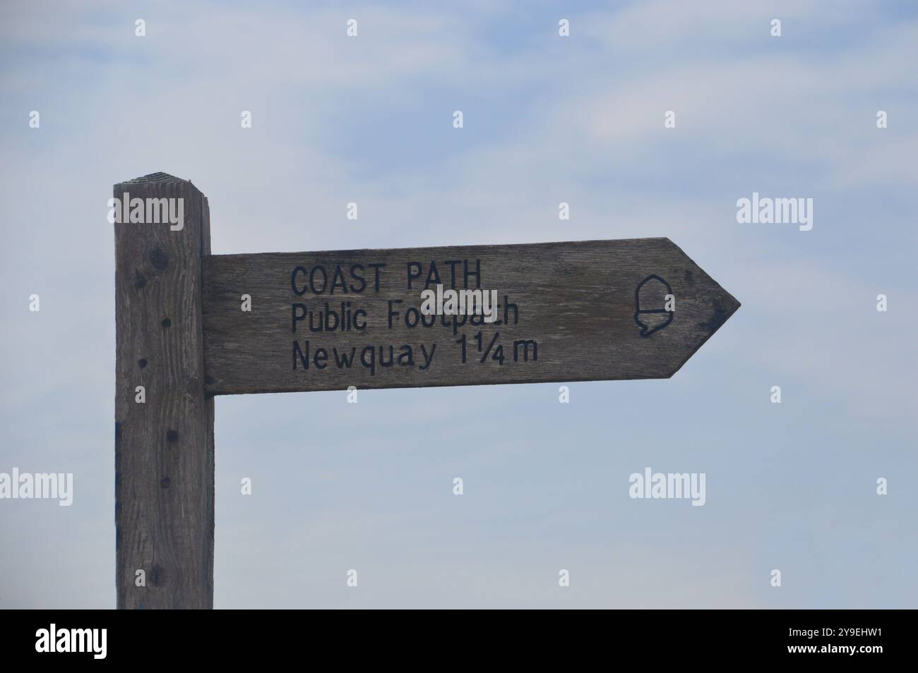 Wooden Signpost for Public Coast Path to Newquay from Porth Beach on ...