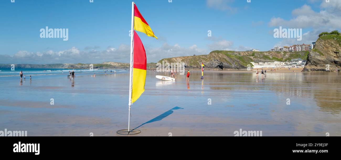 A panoramic image of red and yellow flags indicating the area patrolled ...