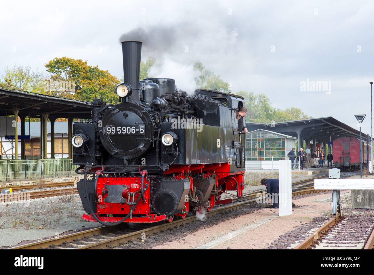 A narrow gauge steam locomotive 99 5906-5 at Quedlinburg station ...