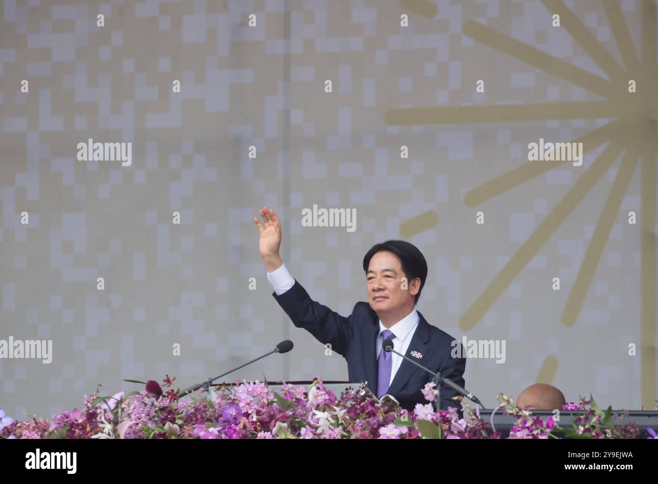 Taiwan President Lai Ching-te delivers a speech at the Presidential ...