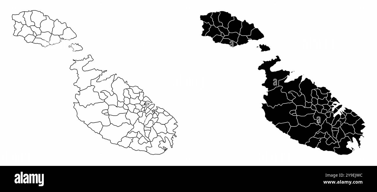 The black and white administrative maps of Malta Stock Vector Image ...