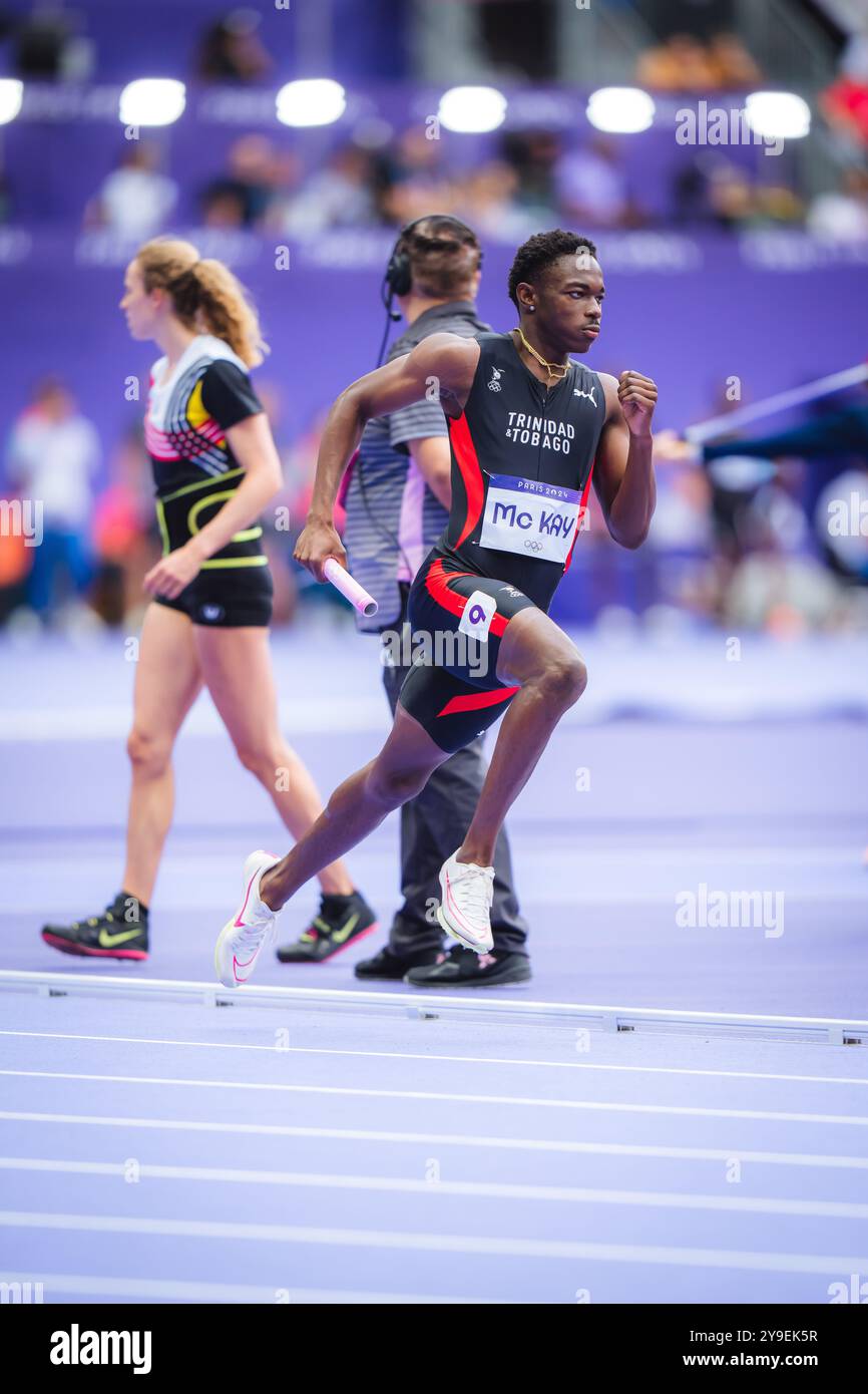 Shakeem Mc Kay participating in the 4X400 meters relay at the Paris ...