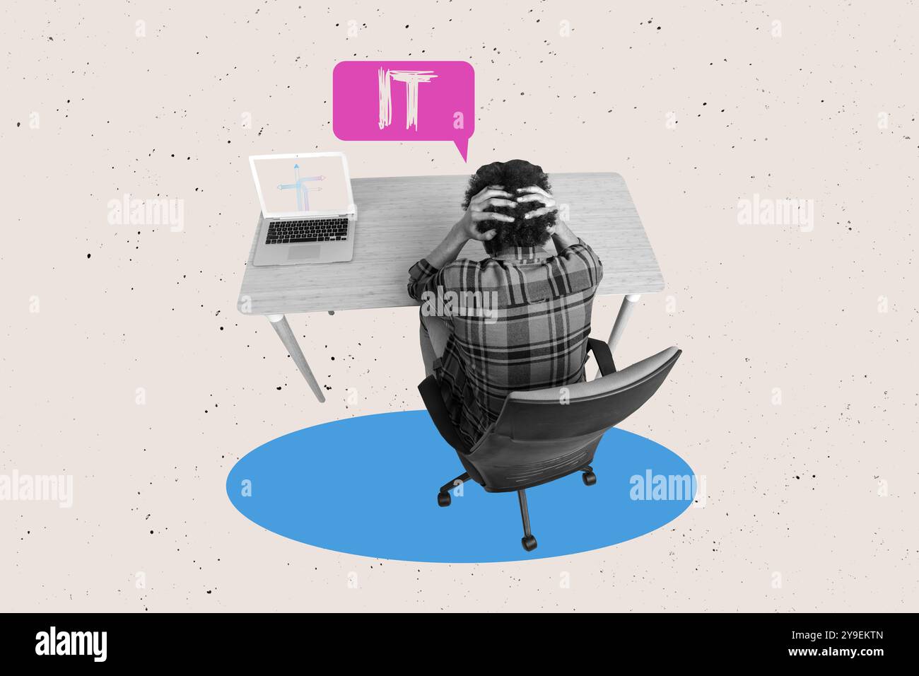 Creative collage young stressed man worker panic despair overwhelmed ...