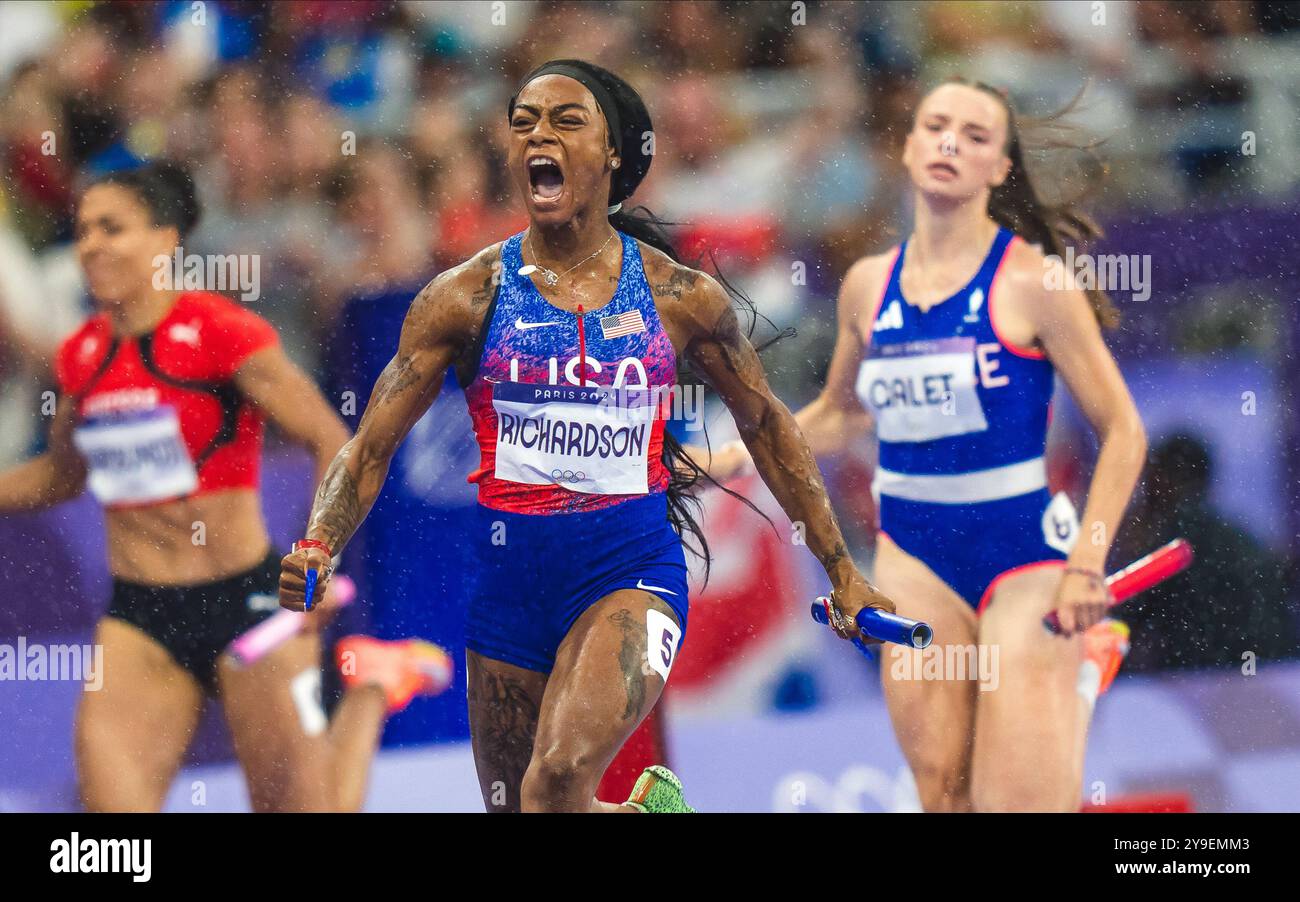 Sha'Carri Richardson winning in the 4X100 meters relay at the Paris ...