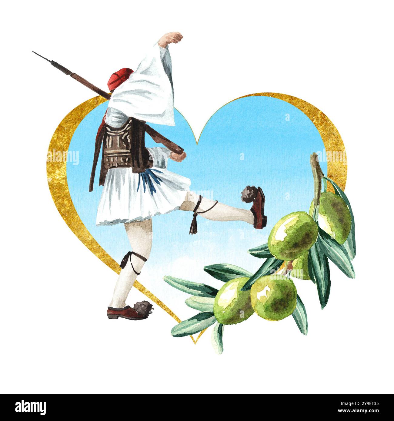 Olive Branch and Greek Evzone Guard, Athens, symbol of Greece. Welcome ...