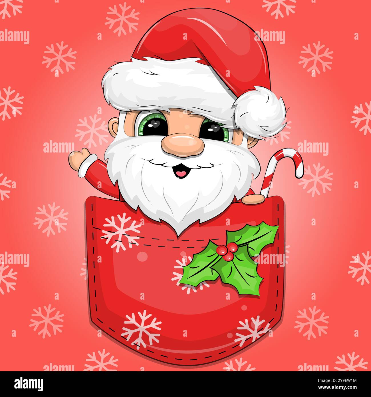 Cute cartoon Santa Claus in the red pocket. Christmas vector ...