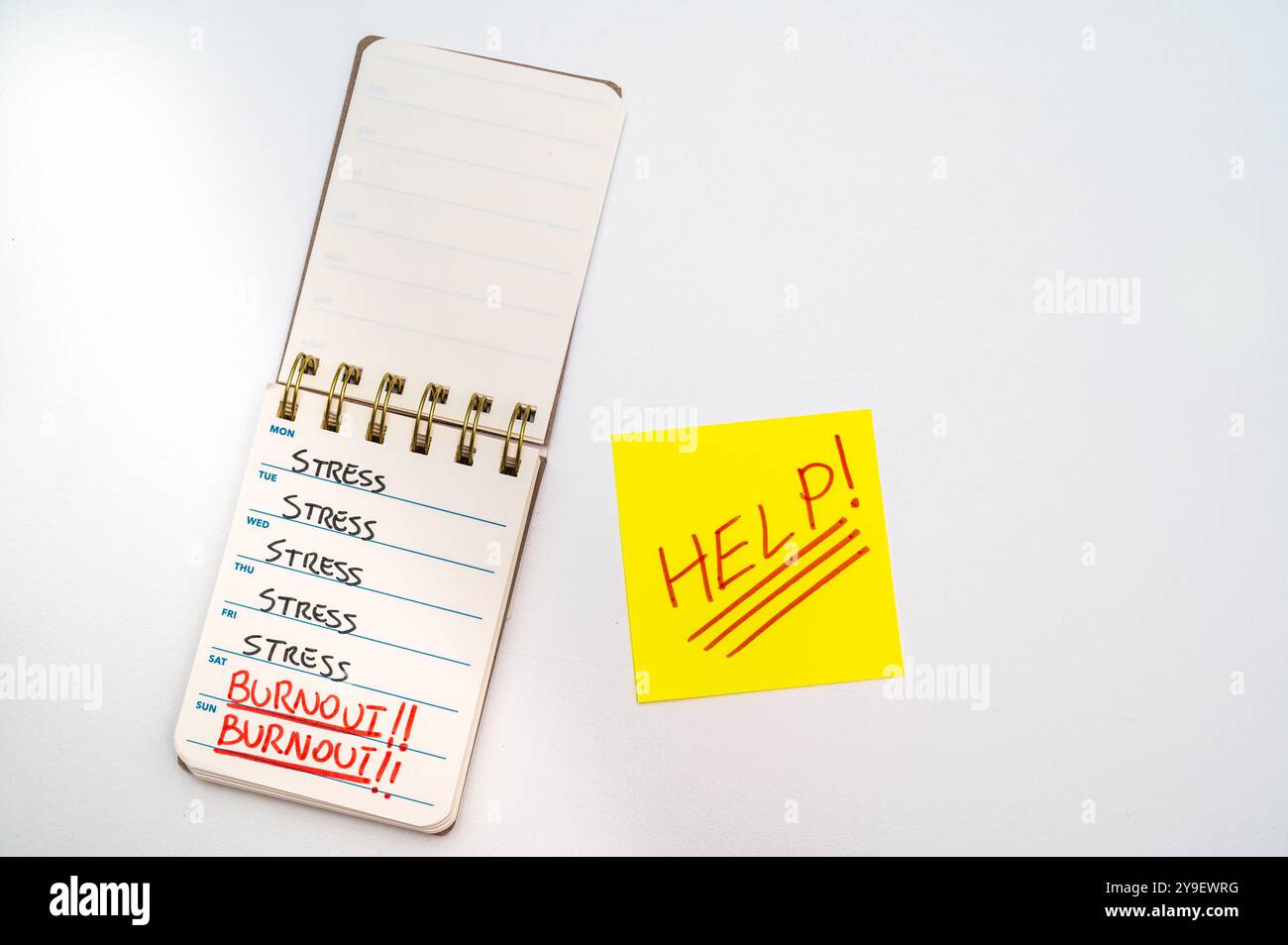 Calendar with days of the week, and the words stress and burnout ...