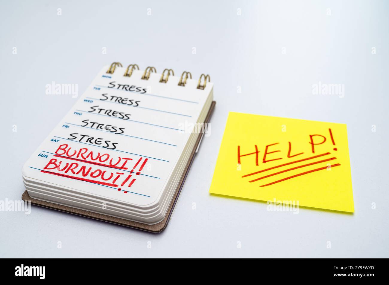 Calendar with days of the week, and the words stress and burnout ...