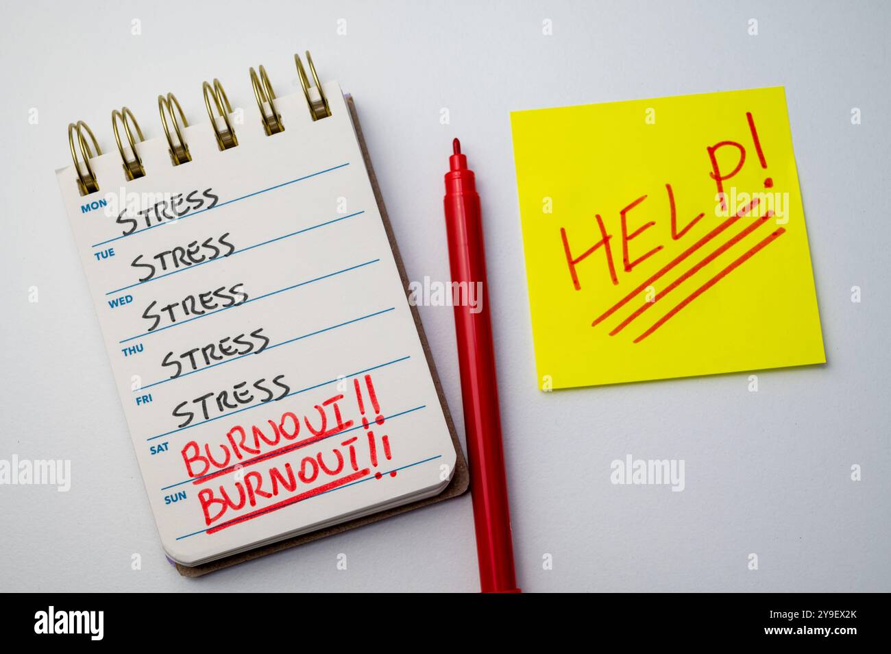 Calendar with days of the week, and the words stress and burnout ...