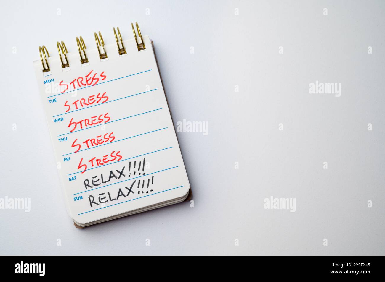 Calendar with days of the week, and the words stress and burnout ...