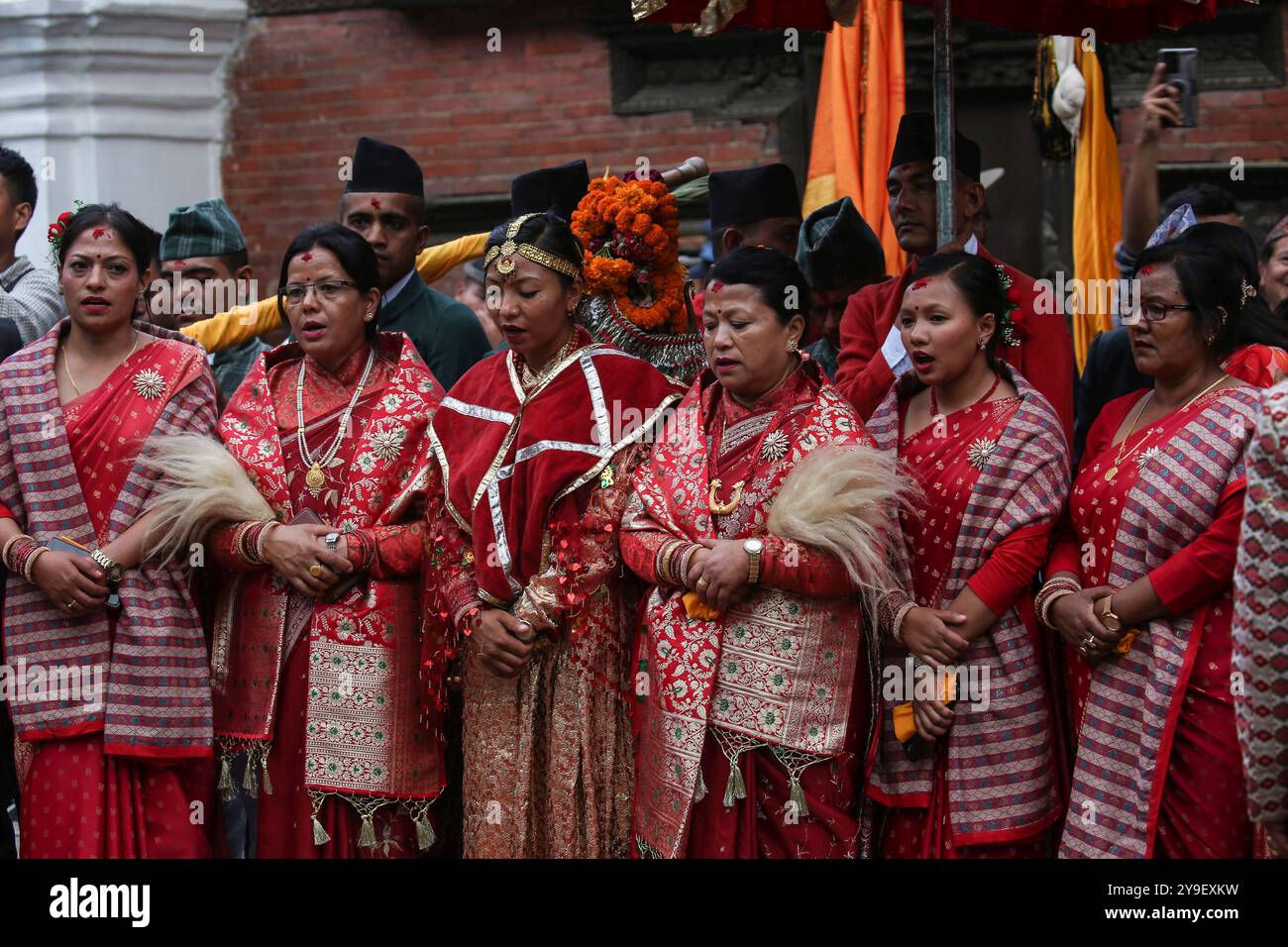 October 10, 2024: Nepali women participate in a religious ceremony to celebrate ''Fulpati'', the ...
