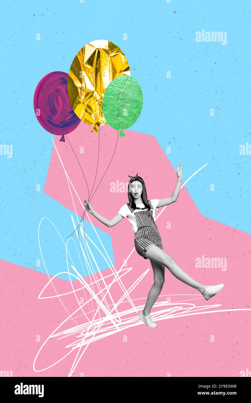 Vertical poster collage young amazed shocked woman birthday anniversary ...